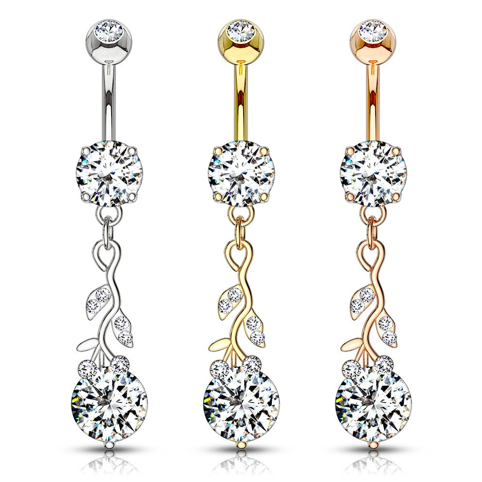 Lebhaftes Bauchnabelpiercing mit Zweigen und Blättern